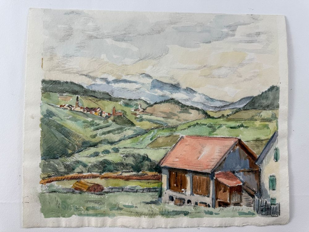 Aquarell Landschaft Bergdorf Schweiz Vintage (Gebraucht) in Neuhausen am Rheinfall für CHF 10 ...