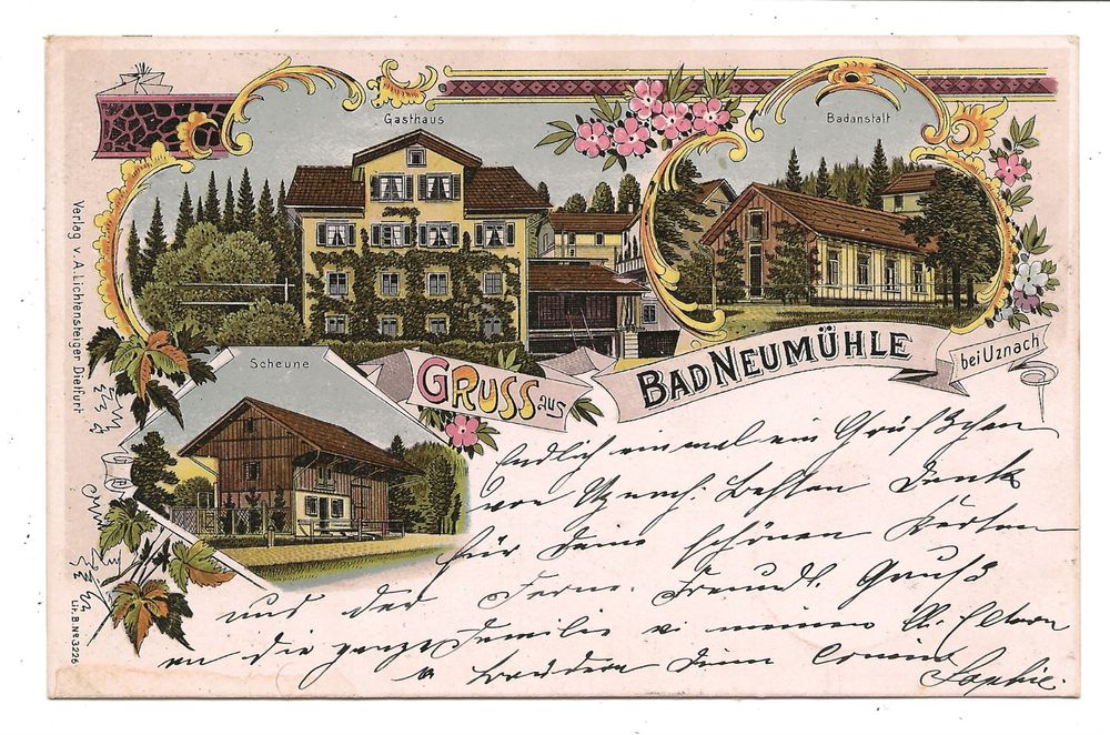 Gruss Aus Bad Neumühle Uznach Sg Lichtensteiger Litho 1901 Kaufen