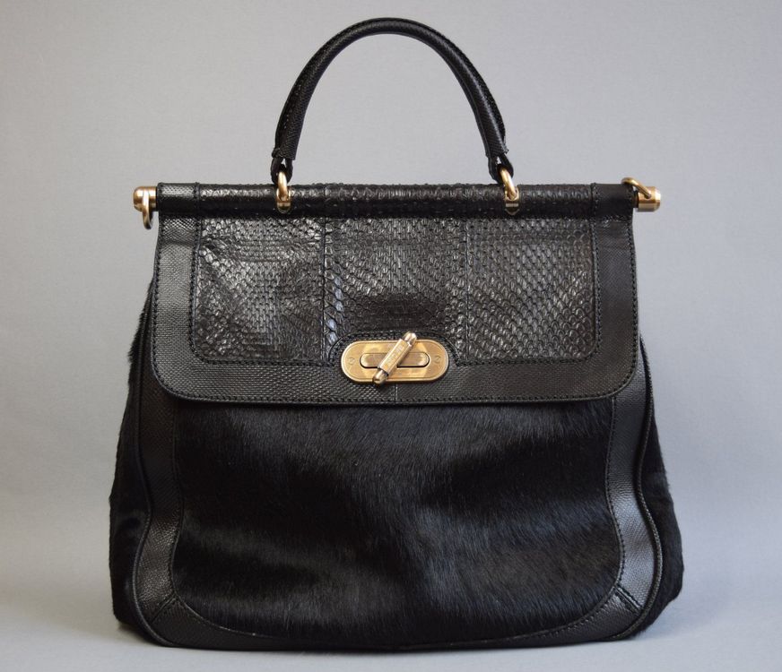 Bally schwarz Henkeltasche Fell Schlangenleder Handtasche | Kaufen auf ...