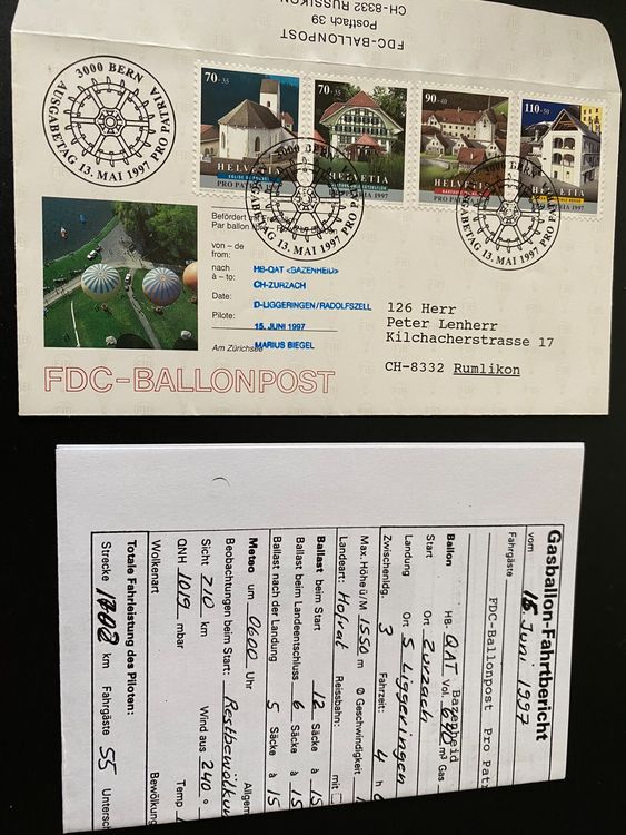 Ballonpost Zurzach - DE Liggeringen FDC Pro Patria 1997 mit (Neu (gemäss Beschreibung)) in ...