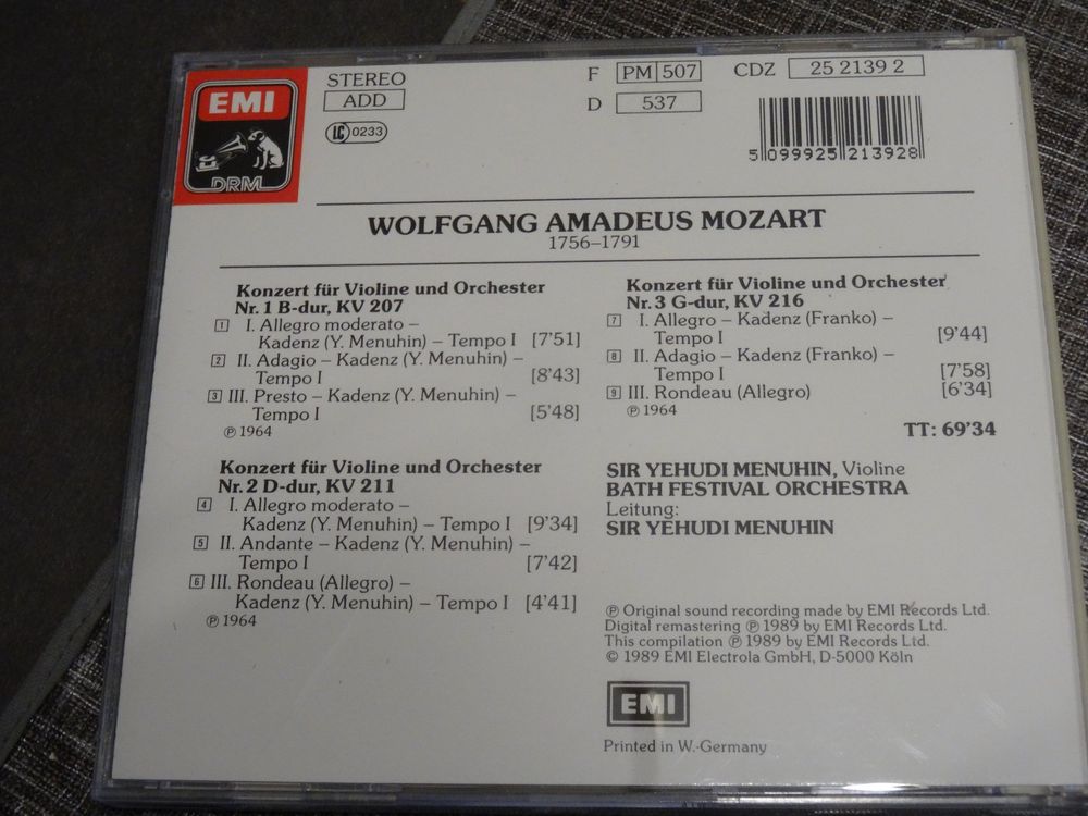 W.A. Mozart - Violinkonzerte No 1-3 Menuhin CD | Kaufen auf Ricardo
