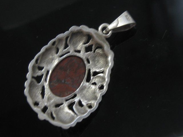 Antik Anhänger massiv Silber 835 Blume roter Jaspis / 4.28 g (Gebraucht ...