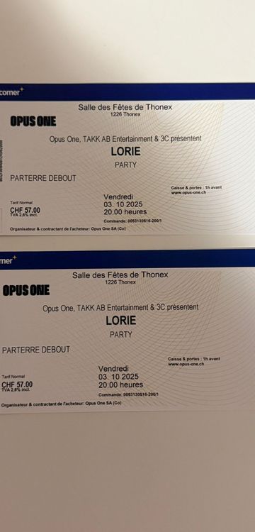 2 billets concert de Lorie le 3 octobre 2025 à Thonex (Neuf avec ...