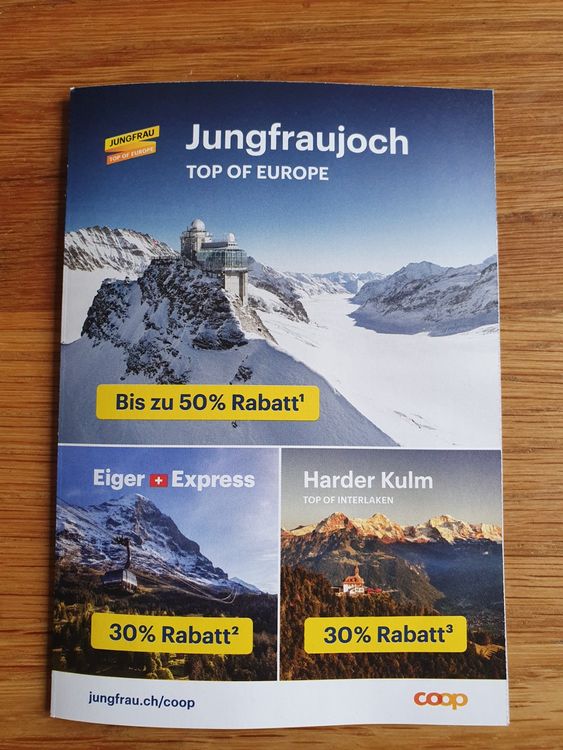 Jungfraujoch, Eiger, Harder Kulm Gutschein von Coop (Neu und originalverpackt) in St.Gallen für ...