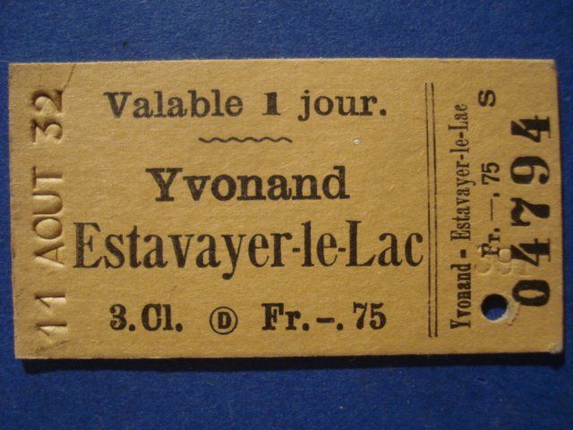 SBB - 11.8.1932 - YVONAND - ESTAVAYER-LE-LAC - 3.Classe (Gebraucht) in Biel/Bienne für CHF 22 ...