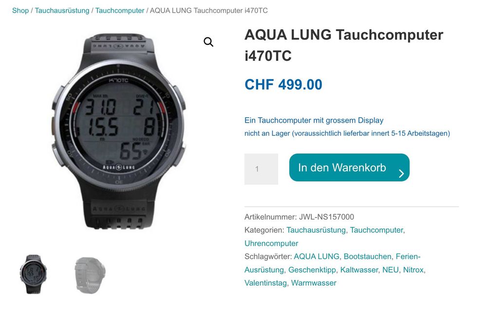 AQUALUNG Tauchcomputer i470TC, Computer mit grossem Display | Kaufen ...