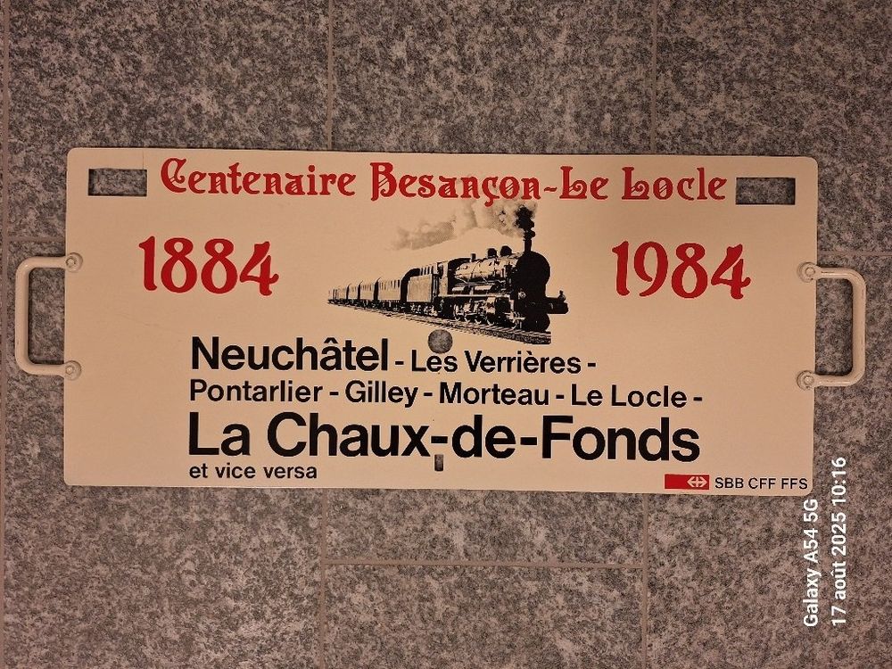 Plaque Centenaire Besançon,le Locle,Neuchâtel,Chaux de Fonds (D ...