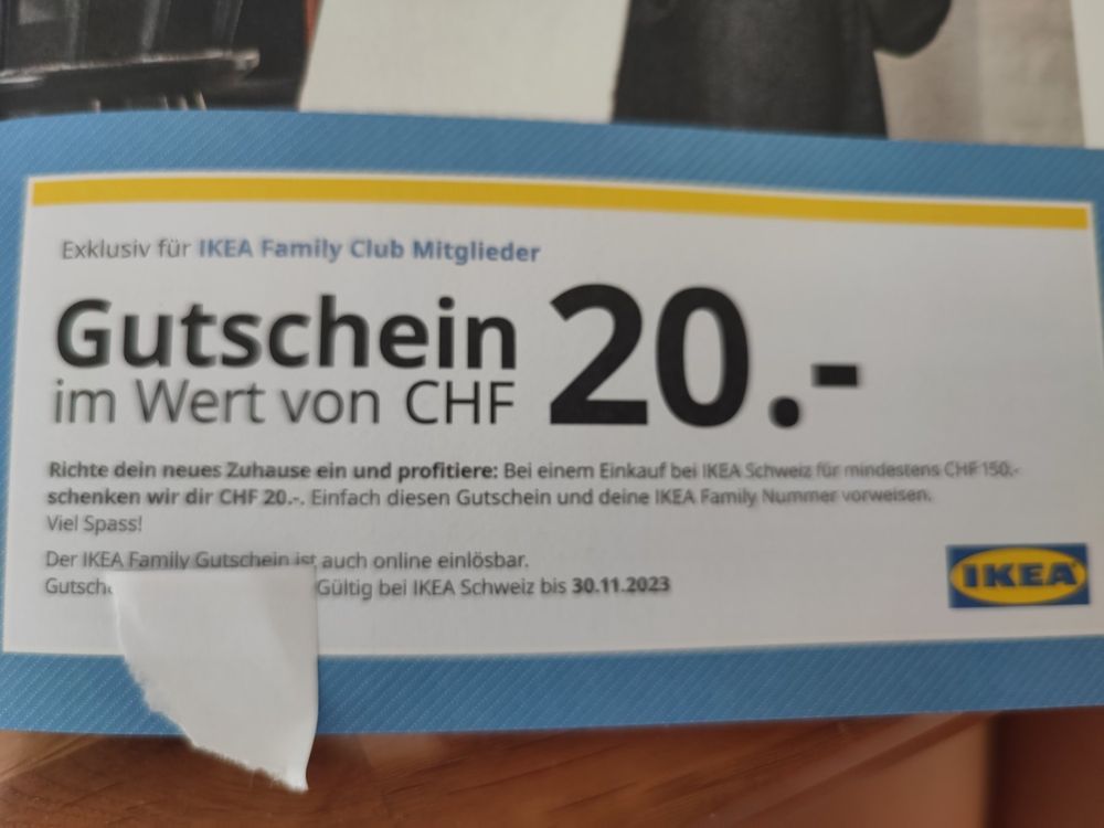Ikea 20 CHF Gutschein (Neu und originalverpackt) in Gondiswil für CHF 10 – nur Abholung auf ...