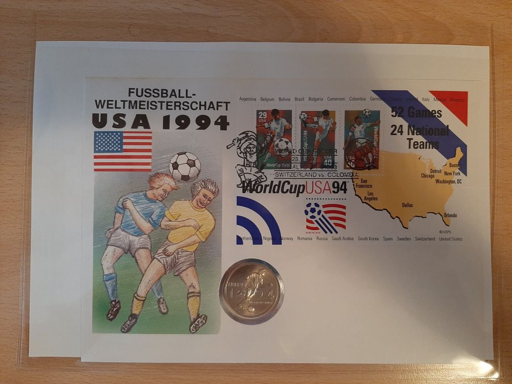 WM USA 94' Fussball-Munisbrief mit Briefmarken & Münze! (Gebraucht) in ...