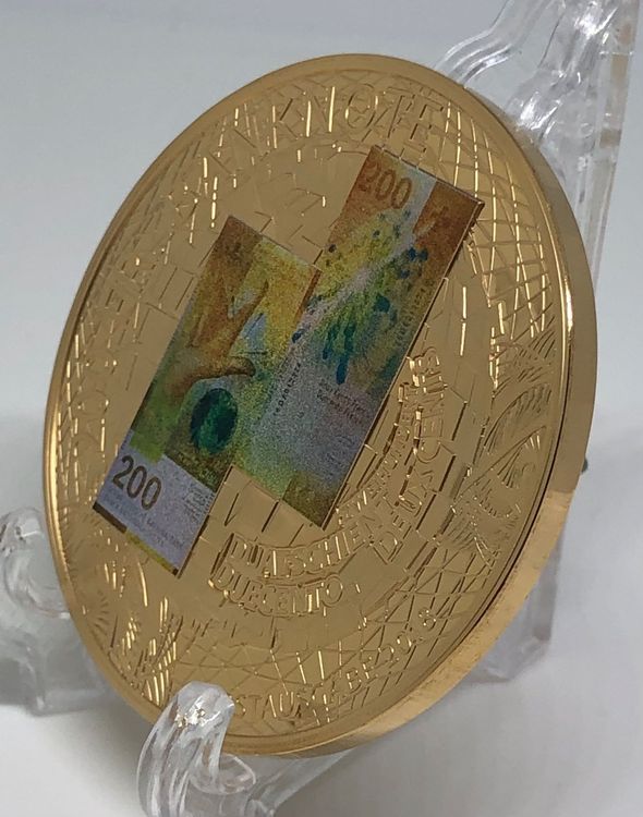 200.- Franken 2018 BANKNOTE Médaille Cu vergoldet- Cu Plaque (D ...
