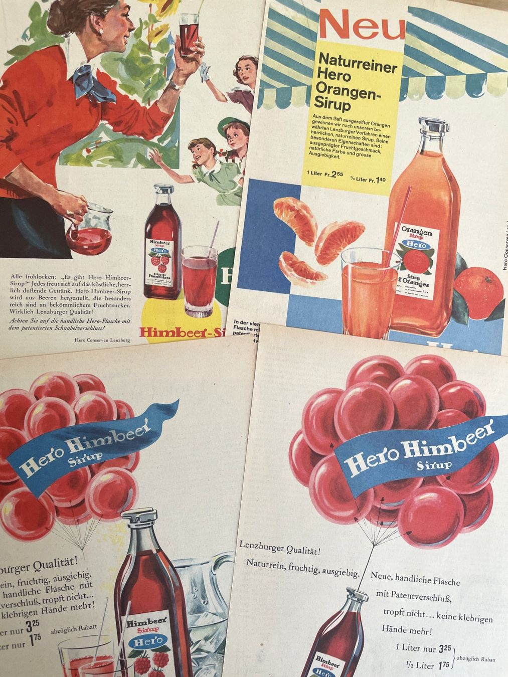Hero Sirup - 4 alte Werbungen / Anciennes publicités 1952/56 (Gebraucht ...