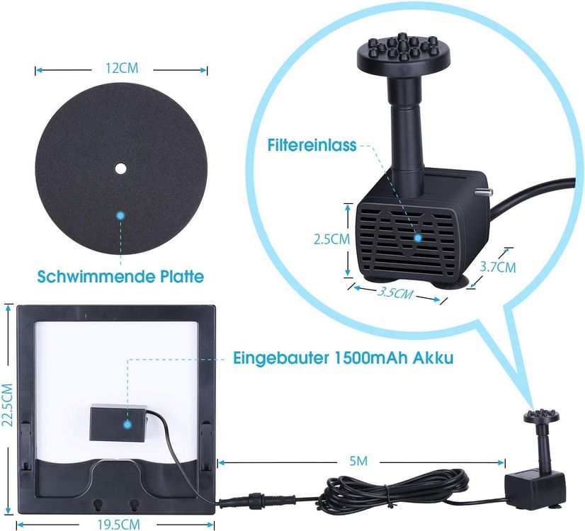 6.5W Solar Springbrunnen Teichpumpe Wasserpumpe (Neu und originalverpackt) in Herisau für CHF 69 ...