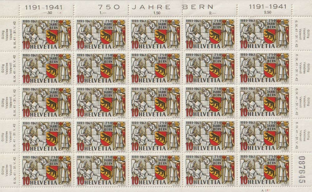 Bogen 750 Jahre Bern, mit verschiedenen Abarten. (Defekt) in Dornach ...