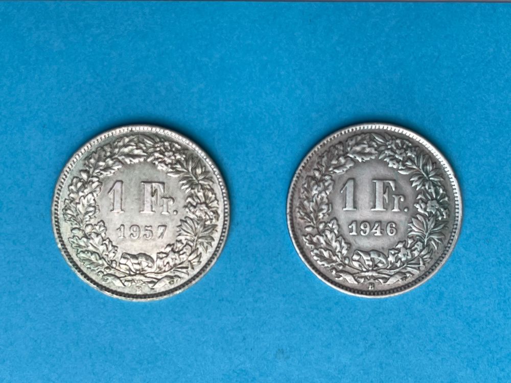 Silbermünzen 1 Fr. 1946 & 1957 (Gebraucht) in Buonas für CHF 5 – mit Lieferung auf Ricardo kaufen