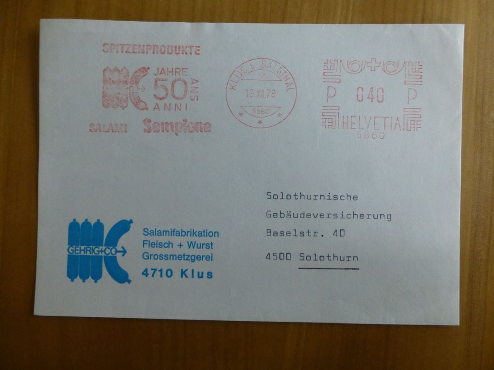 Balsthal- Klus, Salamifabrikation Klus, 1979 (Gebraucht) in Bettlach für CHF 1 – mit Lieferung ...