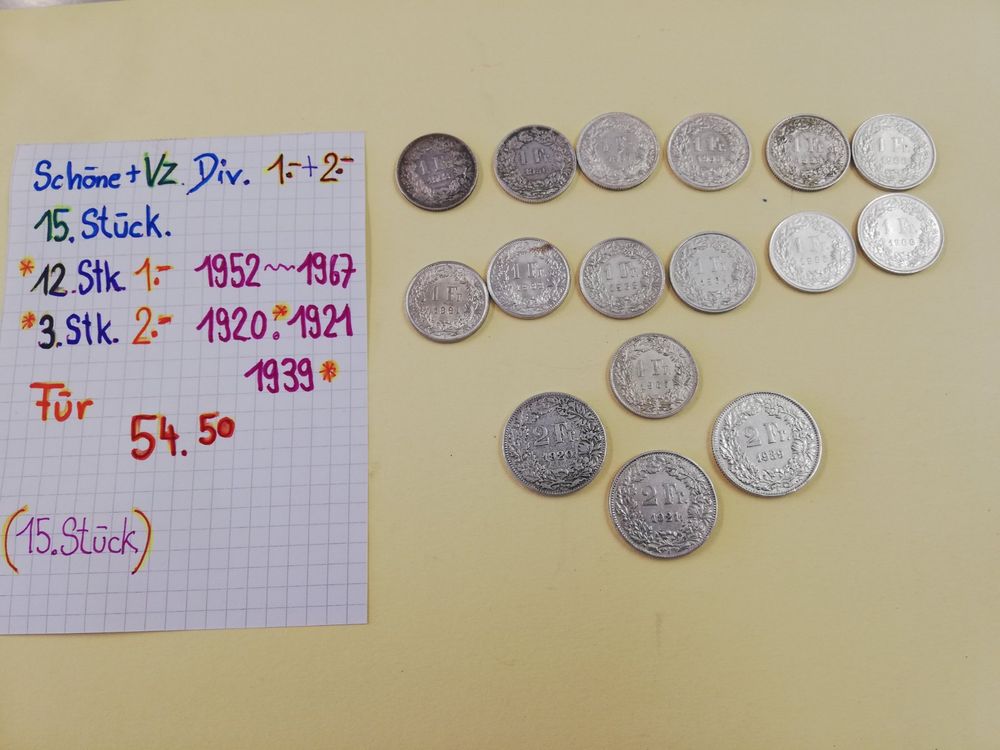 Schweizer Silbermünzen 12x 1Fr. / 3x 2Fr. Schöne VZ! | Kaufen auf Ricardo