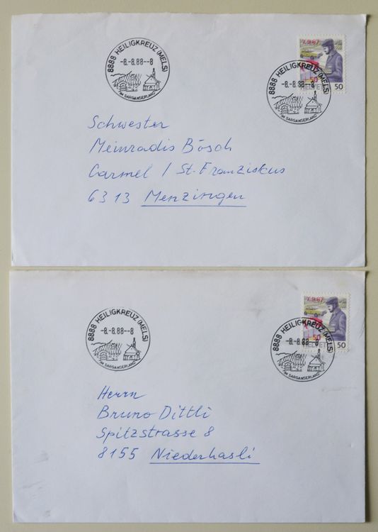 2 Briefe Unwetter Schweiz 1987 mit Stempel 8.8.88 von 8888 (Gebraucht) in Niederhasli für CHF 0. ...