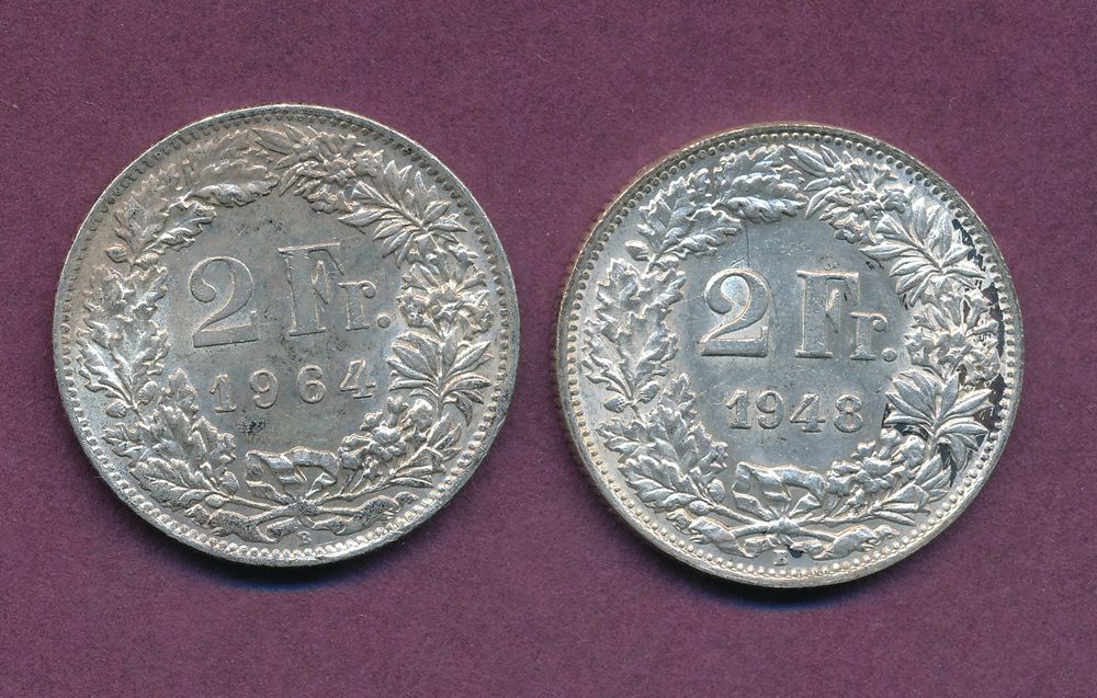 2 Silbermünzen 2 Franken 1948 & 1964 Schweiz | Kaufen auf Ricardo