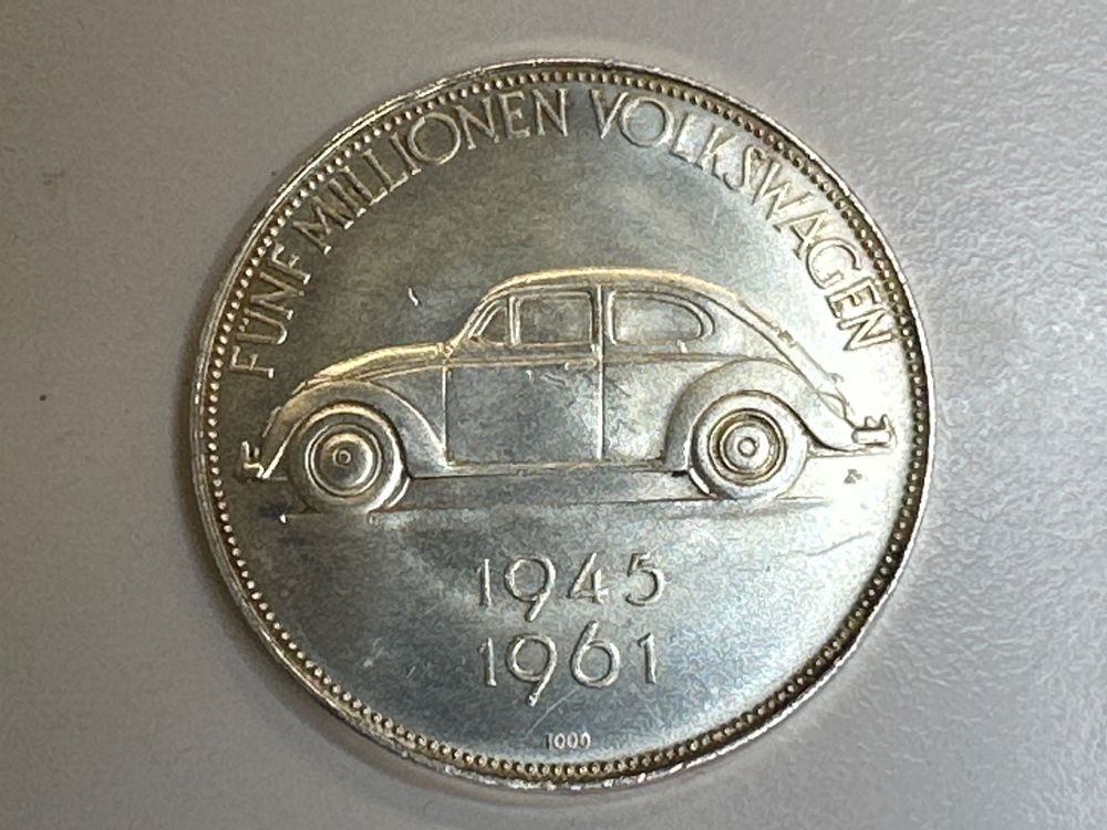Medaille Silber 999 24,6g 5 Milionen Volkswagen 1945-1961 | Kaufen auf Ricardo
