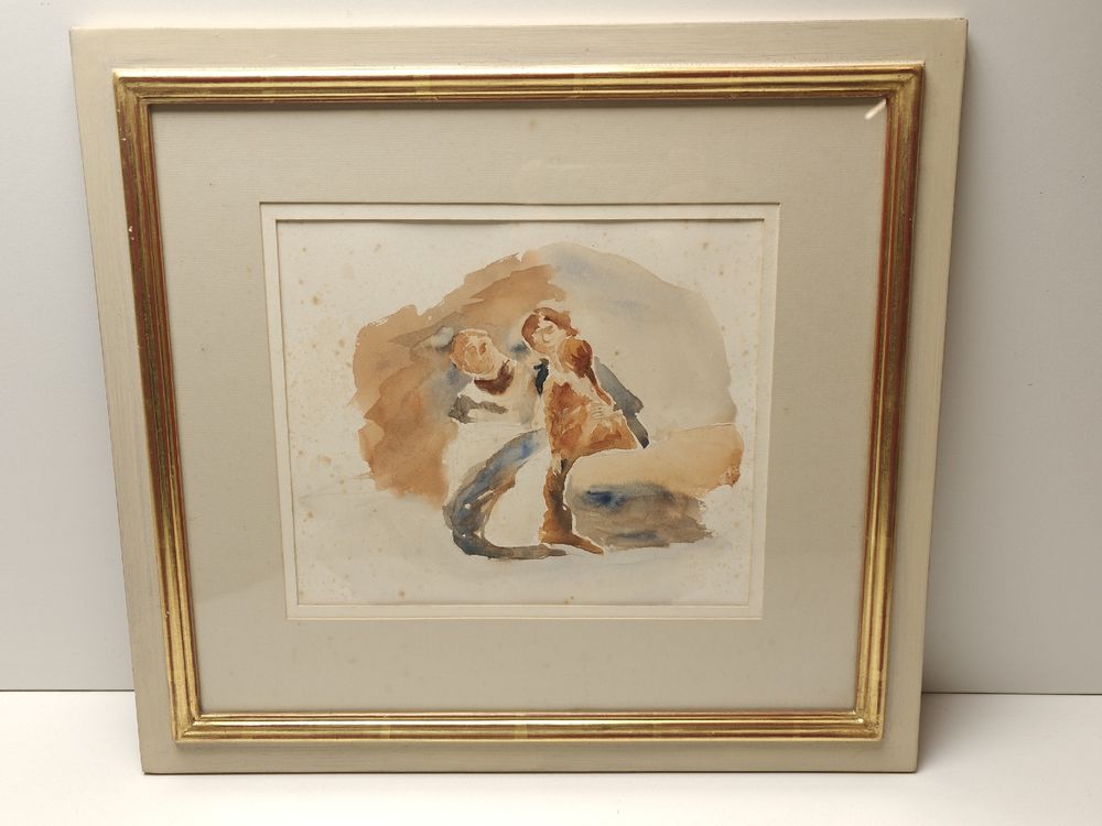 Aquarell dreier Figuren / gerahmt / Signiert : H. | Kaufen auf Ricardo
