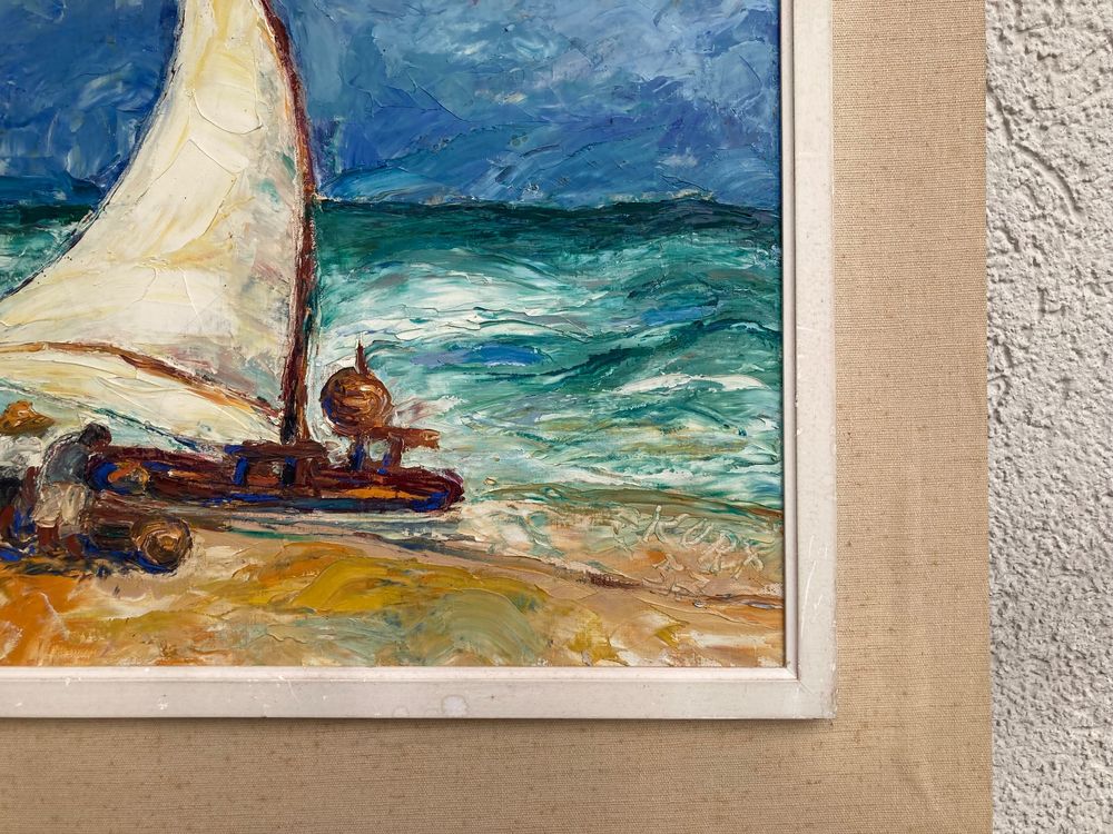 Gemälde Segelboot Fischer Meer Strand (Gebraucht) in Engwilen für CHF 90 – nur Abholung auf ...