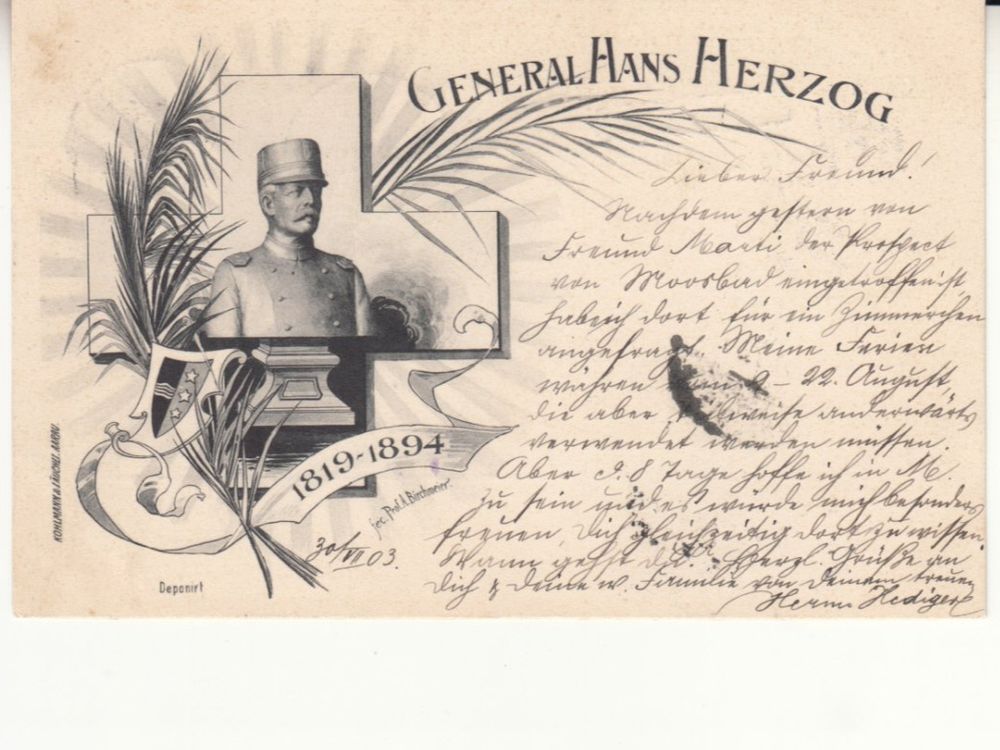 General Hans Herzog 1903, Stabstempel Lenzburg (Gebraucht) in Bürglen ...