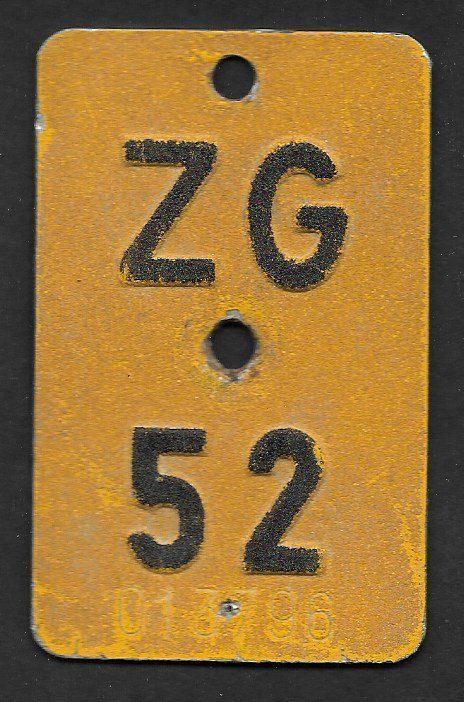 Velonummer Zug ZG 52, 1952 (Gebraucht) in Bülach für CHF 29 – mit Lieferung auf Ricardo kaufen