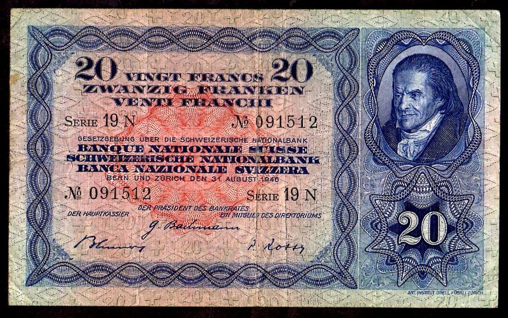 20.- Franken-Bank-Note Schweiz 1946, gefaltet | Kaufen auf Ricardo