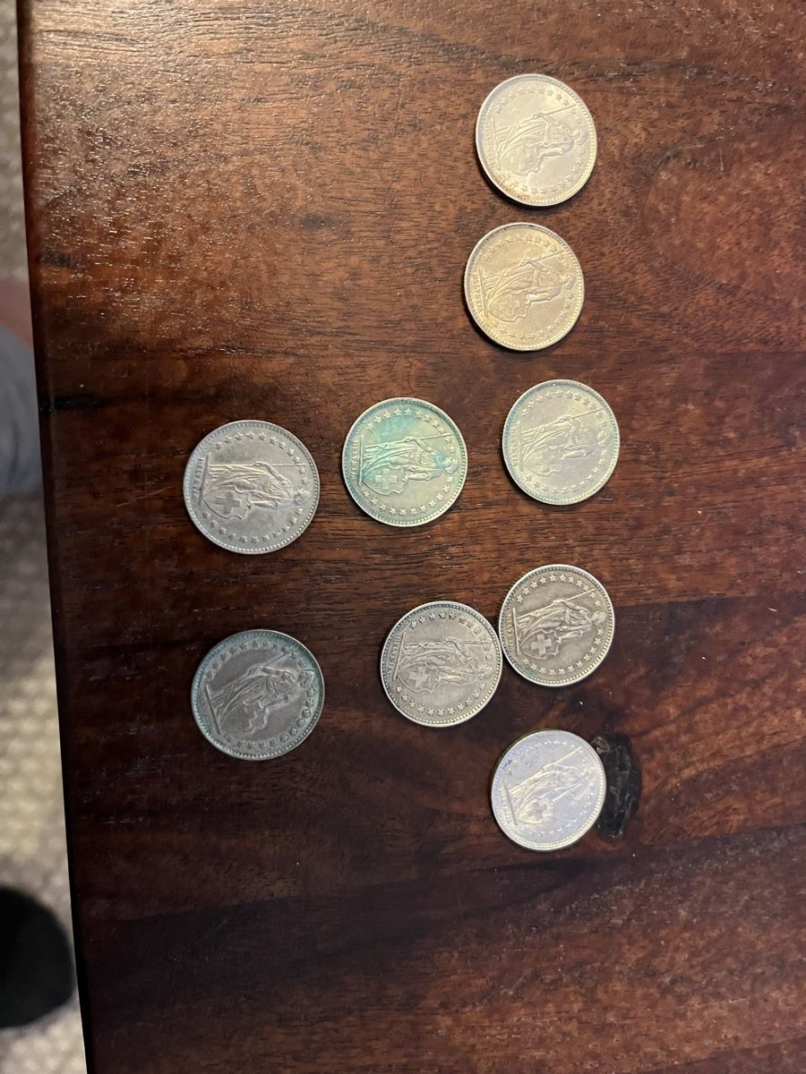 9 x 1 Fränkler Silber Münzen Schweiz, Jahrgänge gemischt (Gebraucht) in ...