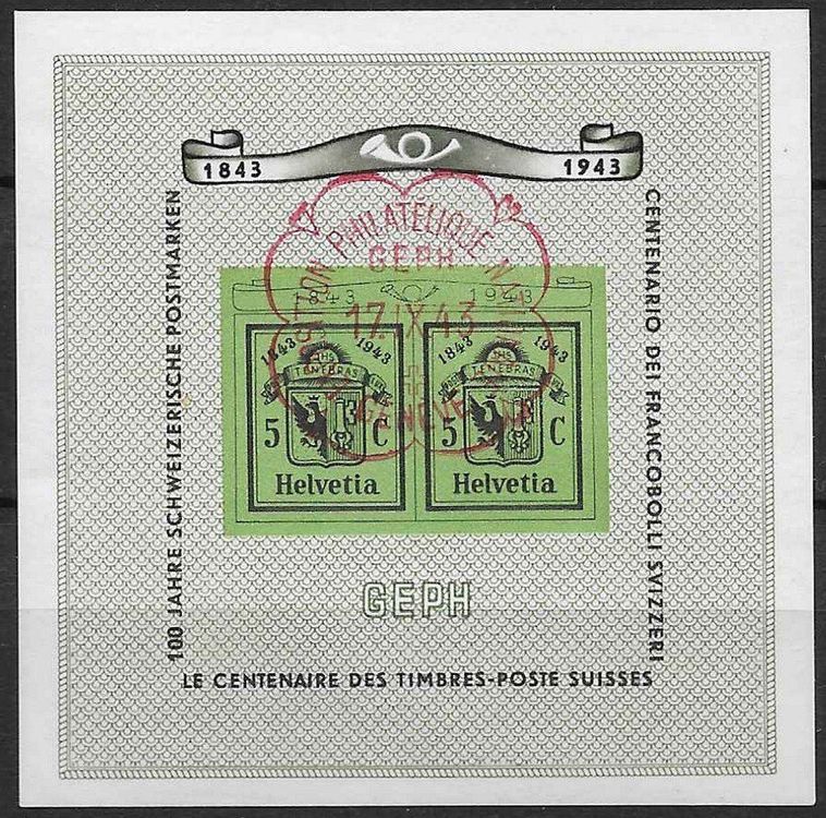 1943:Genfer Block W18 ET (No 19) ** (Gebraucht) in Walperswil für CHF 7 – mit Lieferung auf ...