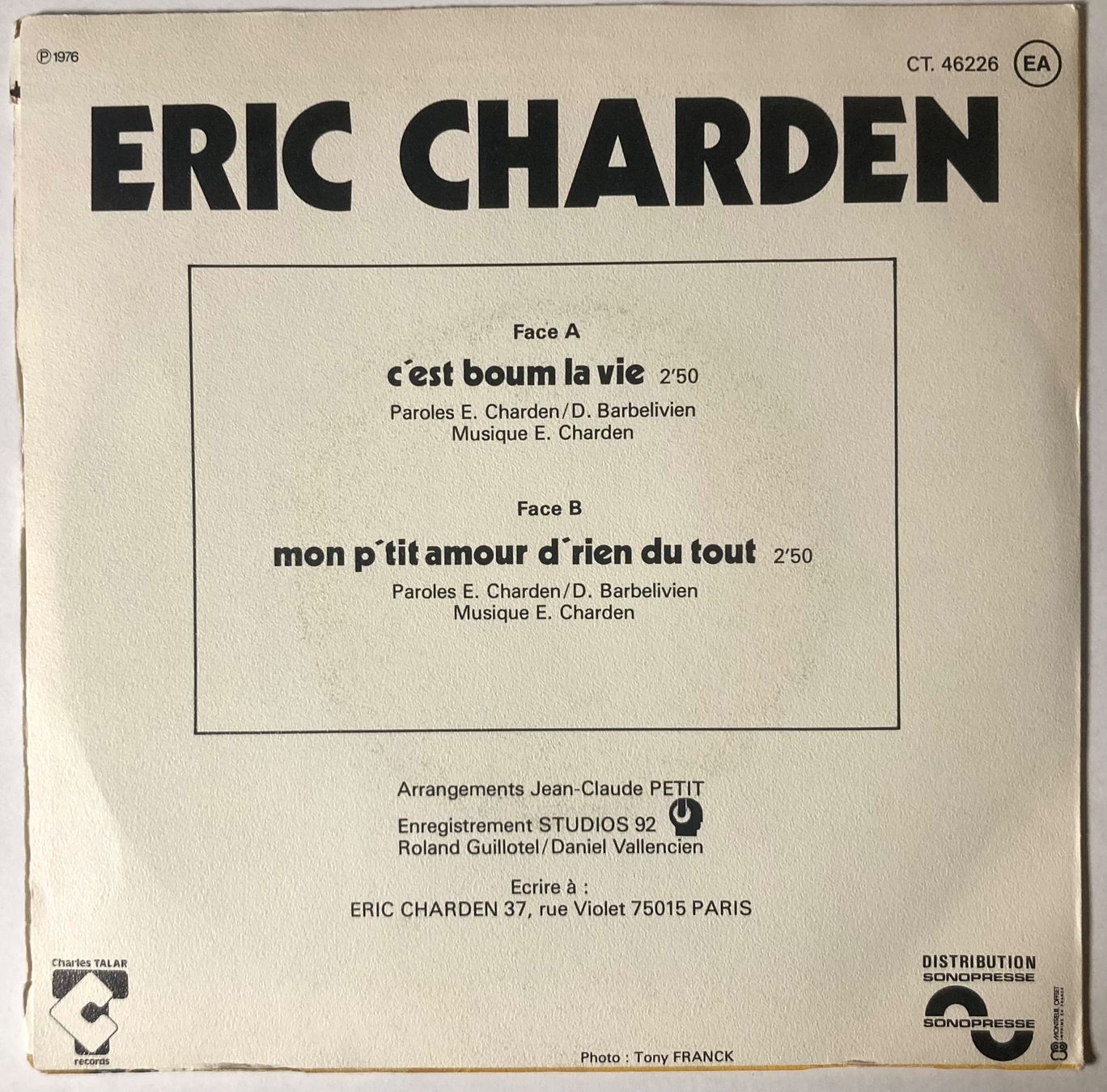 ERIC CHARDEN - C'EST BOUM LA VIE (D'occasion) à Poliez-Pittet pour CHF ...