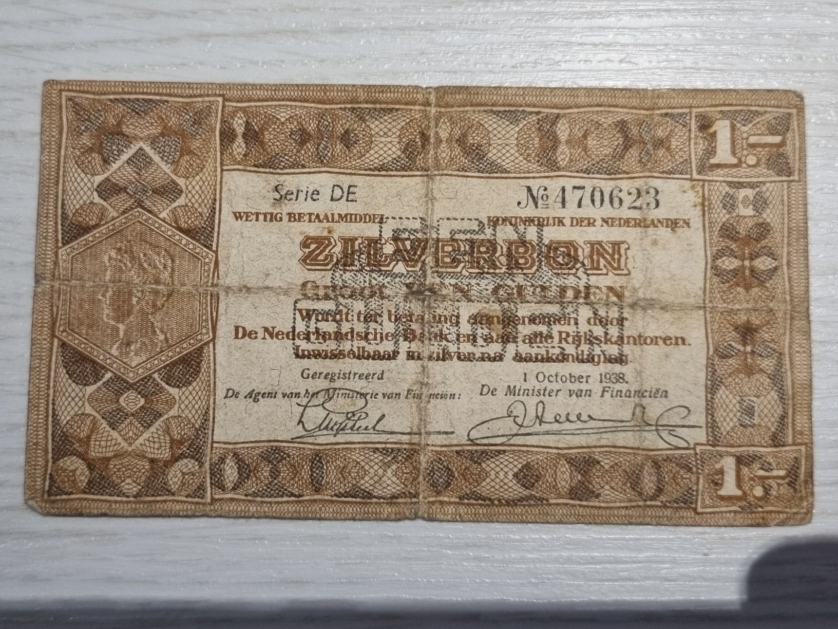 Billet de 1 Gulden Pays-Bas 1938, rare pour collection! (Gebraucht) in ...