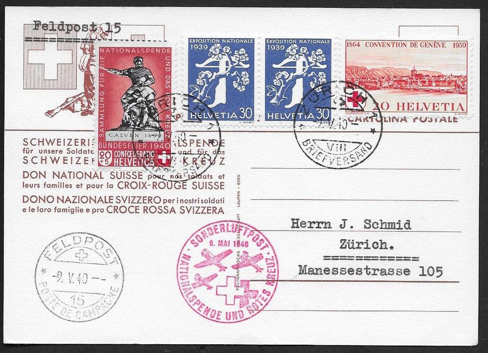 1940 Sonderkarte RotKreuz Zürich/Feldpost 17 Mischfr. ab 1.- (Gebraucht ...
