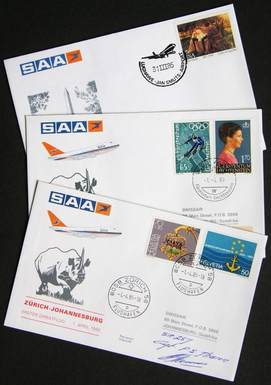 original SAA JOHANNESBURG—ZÜRICH—JOHANNESBURG 1985 (Gebraucht) in Lohn ...