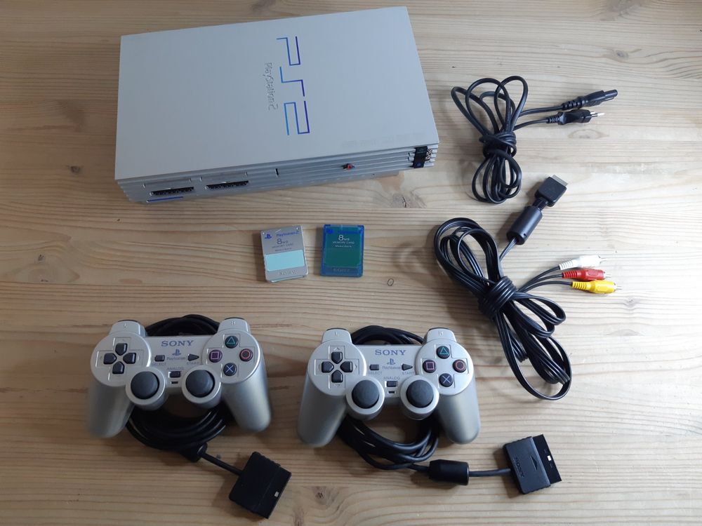 SONY Playstation 2 PS2 Satin Silver silber Set 2 Controller (Gebraucht ...