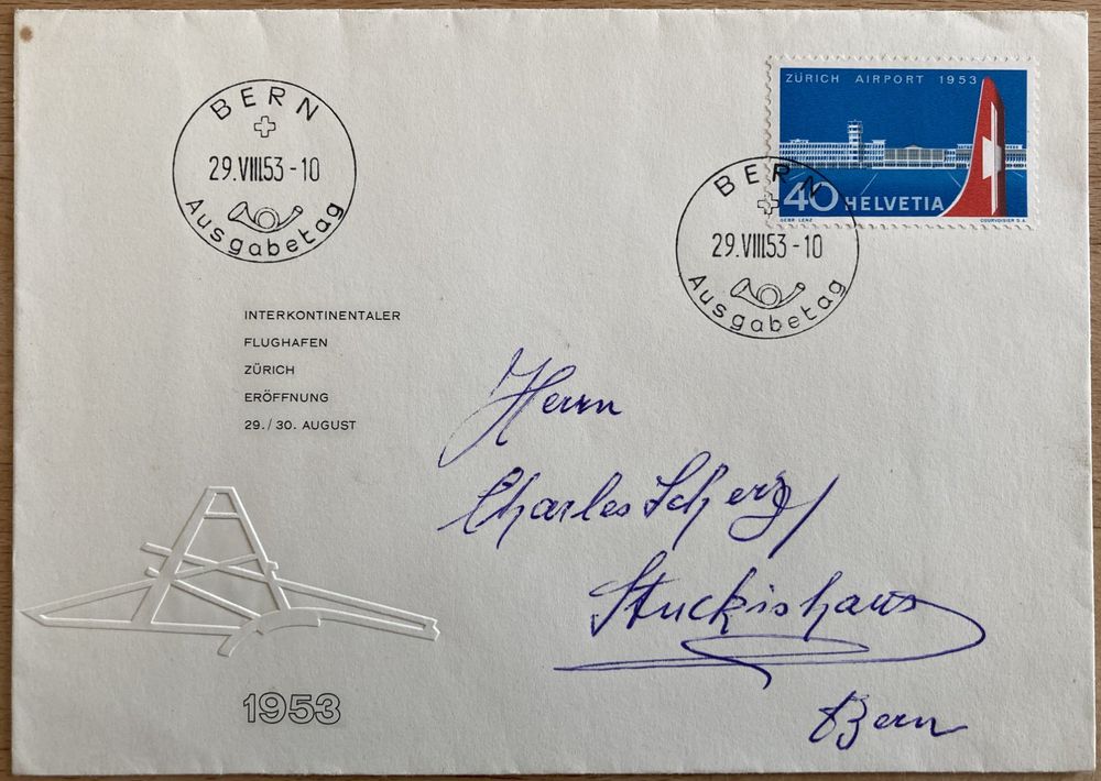 FDC Flughafen Zürich 1953 ET BERN illustriert, SBK 100 Fr (Gebraucht) in Flawil für CHF 12.5 ...