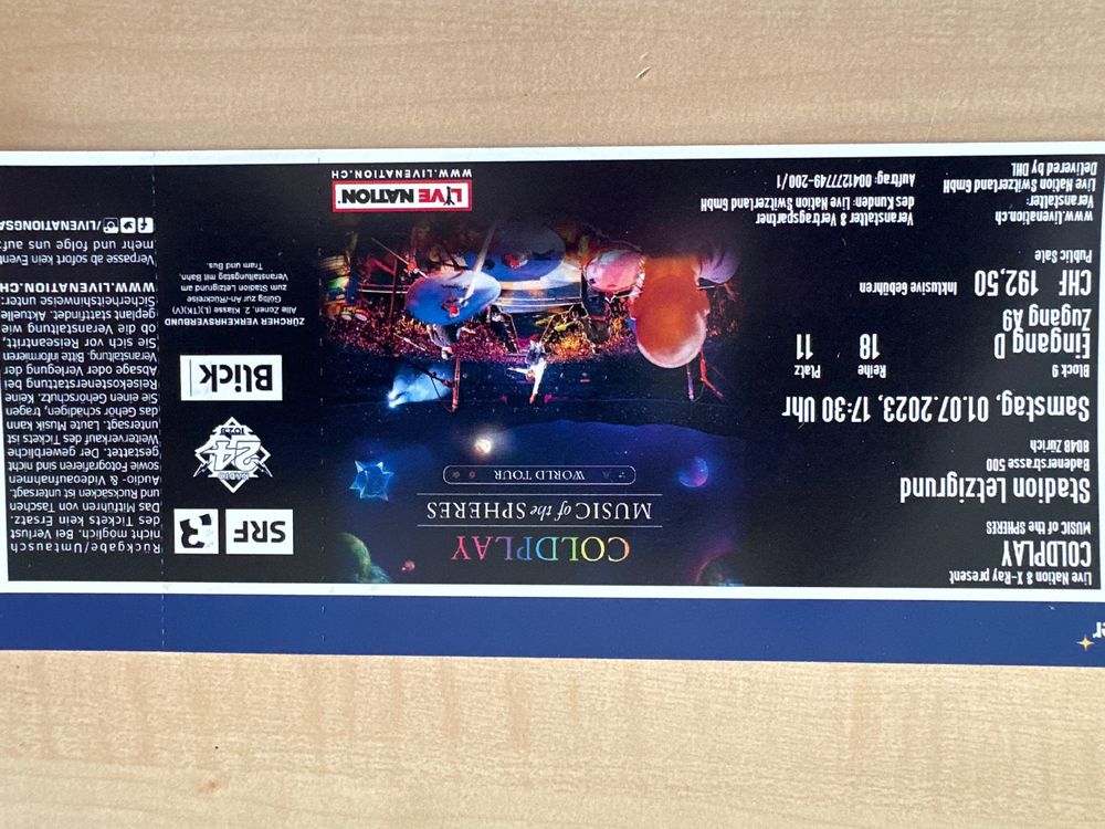 1 Coldplay Sitzplatzticket (Gebraucht) in Hägendorf für CHF 256.5 – mit ...