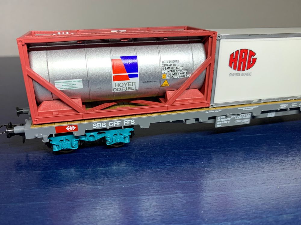 CFF SBB FFS Sgs Flachwagen mit 3x Containers HOYER + HAG (Neu (gemäss ...