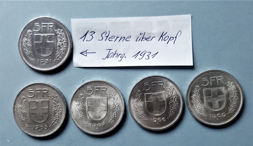5 Stk. 5 Fr. Silbermünzen | Kaufen auf Ricardo