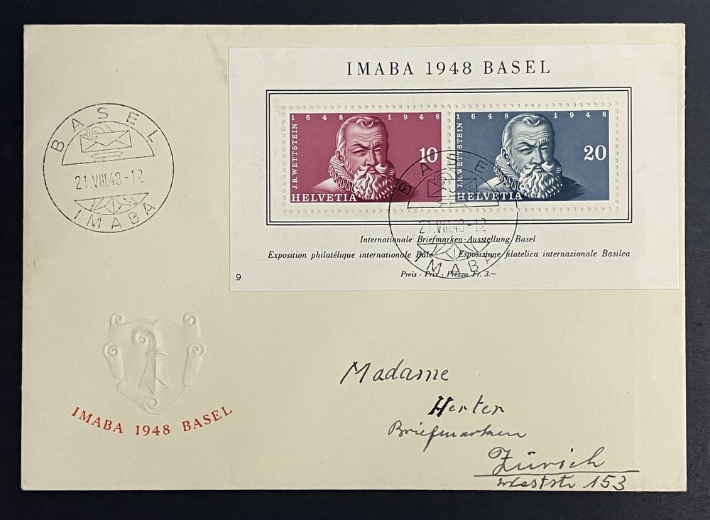 BLOCK IMABA 1948 FDC (Gebraucht) in Oberwil BL für CHF 12 – mit Lieferung auf Ricardo kaufen