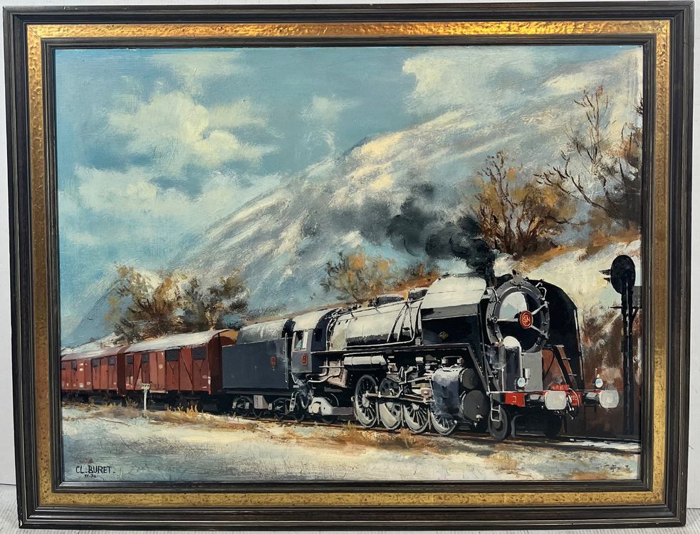 Claude Buret (1933) Grosse Locomotive Ansicht Ölgemälde (Gebraucht) in ...