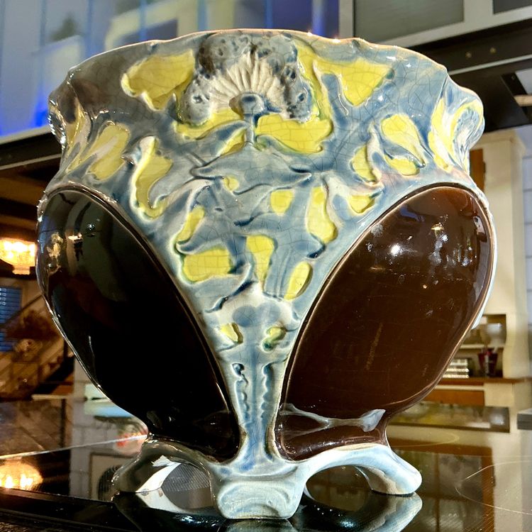 GUSTAVE DE BRUYN JUGENDSTIL BLUMENTOPF MAJOLIKA GEMARKT,1900 (Gebraucht ...
