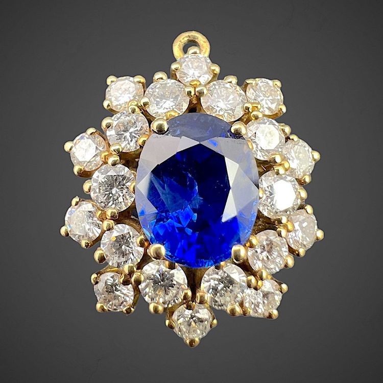 Saphir ca.2.4c und Diamanten ca.1.6c Anhänger 18k GG *S527 (Gebraucht ...