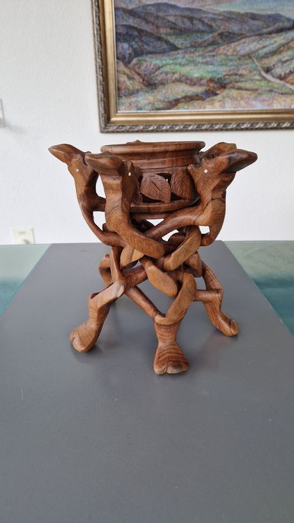Hand Carved interlocking Foldable Wooden Bowl / Plant Stand (Neu ...