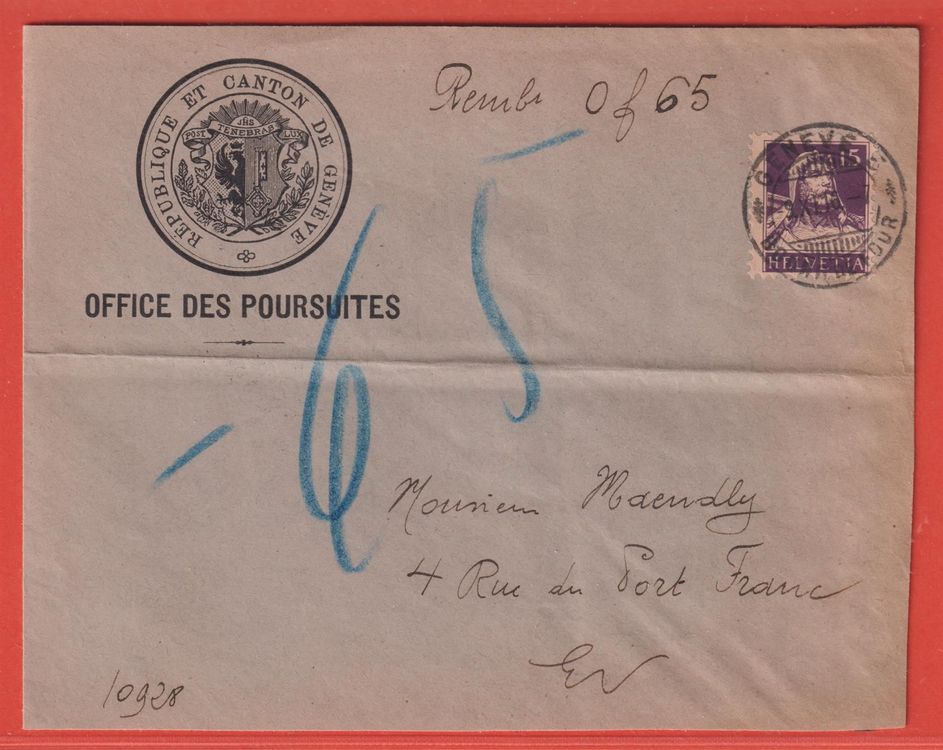 9.XI.16 GENEVE REPUBLIQUE ET CANTON DE GENEVE (Gebraucht) in für CHF 2. ...