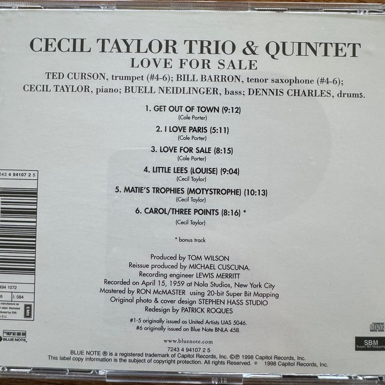 Cecil Taylor - love for sale (CD/SBM Blue Note) 1959 | Jazz | Kaufen ...