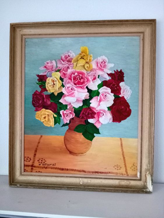 Rosen Gemälde, signiert 1963, gerahmt | Kaufen auf Ricardo