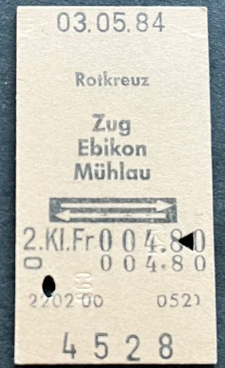 Rotkreuz Zug Ebikon Mühlau/ Billett 1984 (Gebraucht) in Wabern für CHF 2 – mit Lieferung auf ...