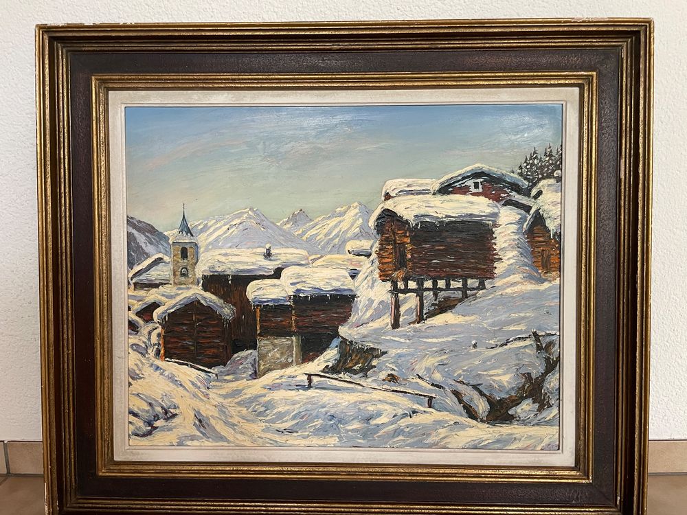 Gemälde Schneelandschaft im Dorf | Kaufen auf Ricardo