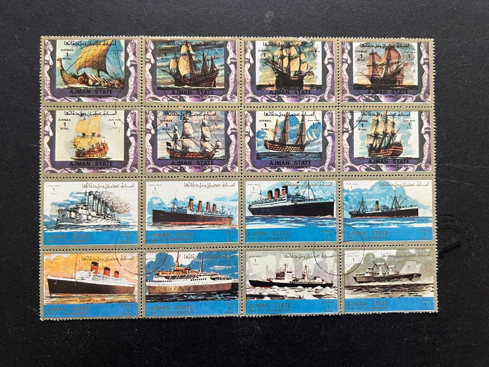 Ajman State Old and Modern ships stamps sheet gest. (E226) (Gebraucht ...